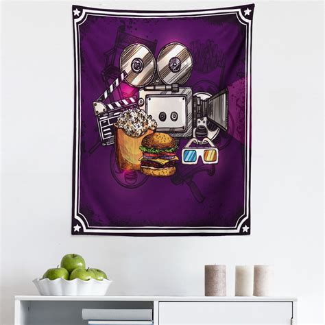Modern Tapestry Cartoon Like Cinema Movie Image Burgers Popcorns