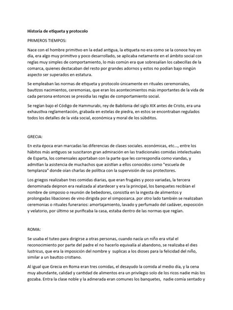 Evolución De La Etiqueta Y Protocolo Pdf Etiqueta Palacio De