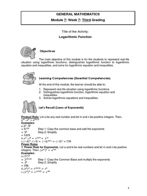 General Mathematics Module 7 Week 7 Third Grading Logarithmic