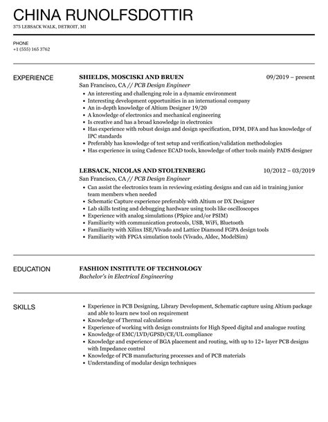 Pcb Design Engineer Resume Samples Velvet Jobs