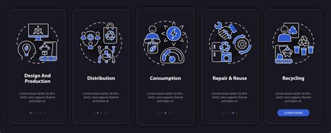 Circular Economy Implementation Night Mode Onboarding Mobile App Screen Walkthrough 5 Steps