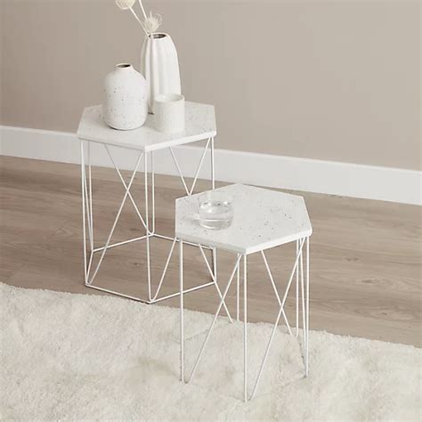 Risco Matt White Marble Effect Side Table Set Of 2
