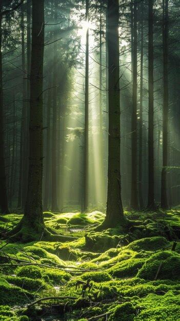 Premium Photo Sun Rays Piercing Through A Misty Forest