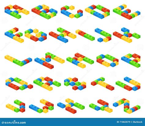 Isometric 3d Vector Alphabet Letters Made Of Plastic Cubes Constructor