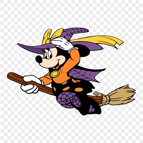 A Clipart Image Of Minnie Mouse Dressed As A Witch Flying On A