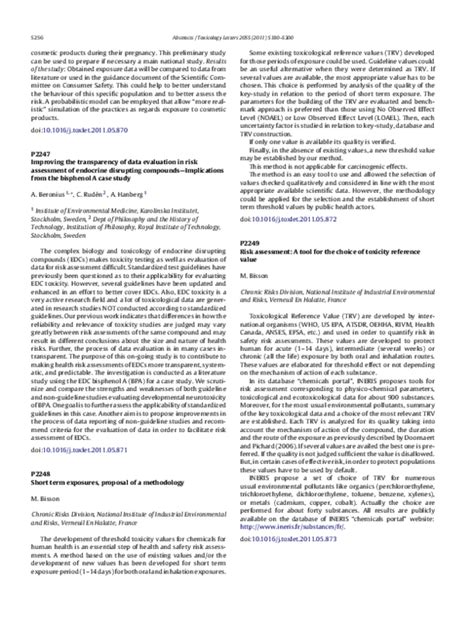 Pdf Risk Assessment A Tool For The Choice Of Toxicity Reference Value