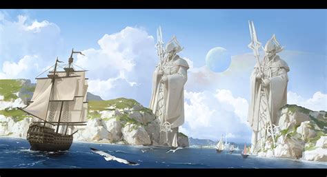 2 Sheets Sea And Boat By Lok Du Fantasy Art Landscapes Fantasy