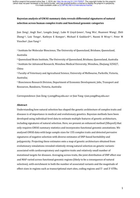 Pdf Bayesian Analysis Of Gwas Summary Data Reveals Differential