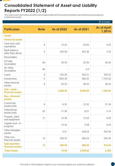 Consolidated Statement Of Asset And Liability Reports Fy2022 One Pager Docu