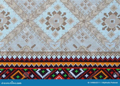 Traditional Ukrainian Folk Art Knitted Embroidery Pattern On Textile