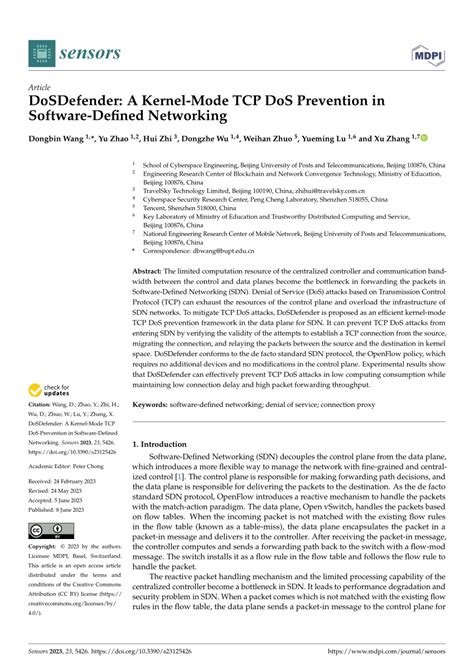 Pdf Dosdefender A Kernel Mode Tcp Dos Prevention In Software Defined