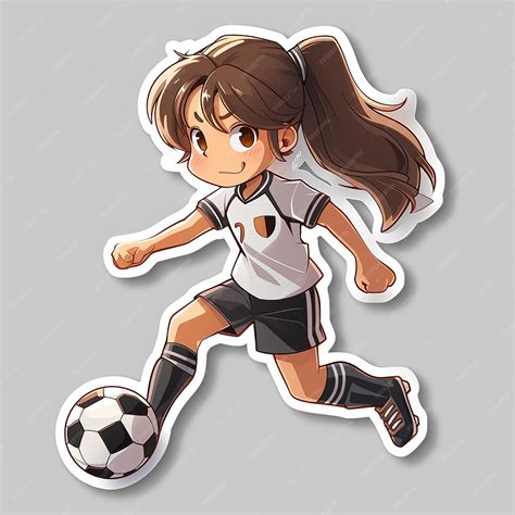 Cute Girl Playing Football Cartoon Sticker Card Premium Ai Generated