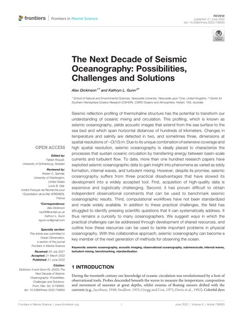Pdf The Next Decade Of Seismic Oceanography Possibilities Challenges And Solutions