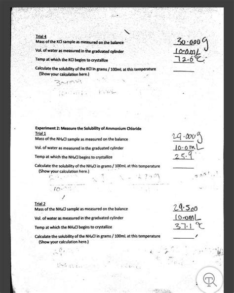 Solved Trial 4 Mass Of The KCl Sample As Measured On The Chegg Com