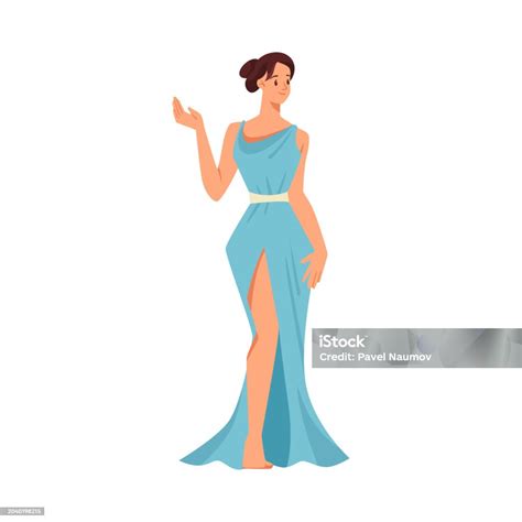 Ilustración De Chica Griega En Ropa Antigua Azul De Pie Ilustración