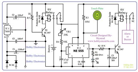 Hobby In Electronics 555 Timer Touch Activated Alarm Circuit Diagram