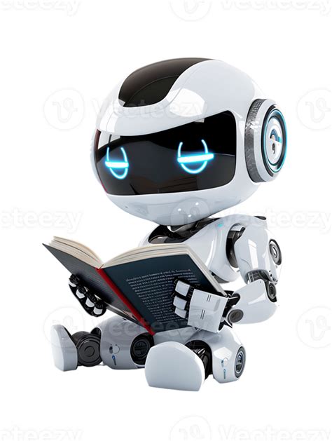 Cute Ai Robot Or Chatbot Reading A Book Isolated 48739903 Png