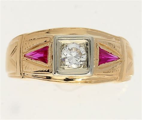 Mens Vintage Diamond Ruby Deco Ring 66ct 14k Multi Tone Gold Size 975