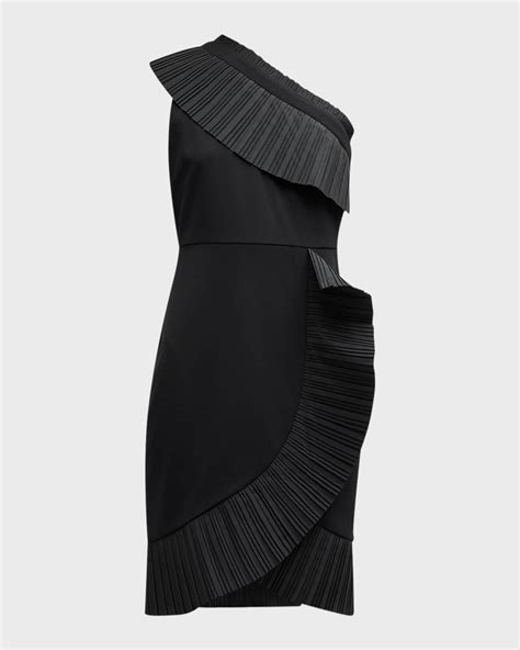 One33 Social Pleated Ruffle One Shoulder Cocktail Dress Neiman Marcus