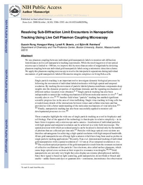 Pdf Resolving Sub Diffraction Limit Encounters In Nanoparticle