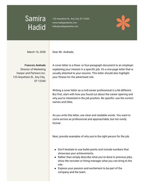 Cover Letter Specimen