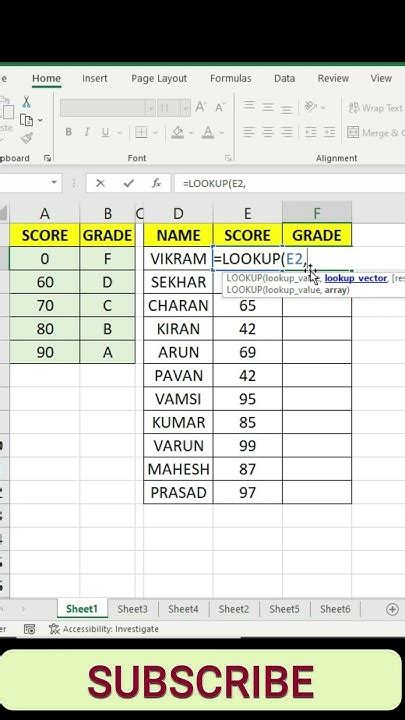 Find Grade Based On Score Using Formula Or Function Lookup Function
