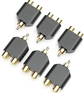6 Pcs Rca Splitter Rca Splitter 1 Male 2 Female For Audio Video Av Tv