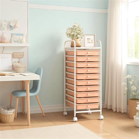 Topcobe 10 Drawer Rolling Storage Cart Organizer With 4 Universal
