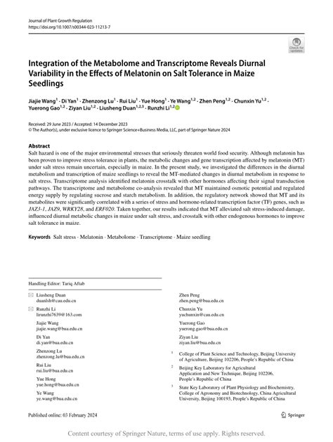 Integration Of The Metabolome And Transcriptome Reveals Diurnal