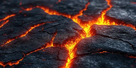 Dark Cracked Volcanic Rock With Glowing Lava Veins Fiery Surface Lava