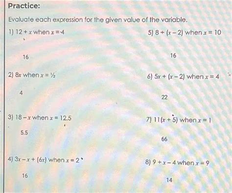 Solved Practice Evaluate Each Expression For The Given Value Of The