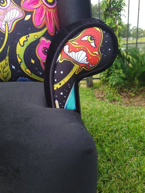 Sold Wingback Chair Upholstered In Psychedelic Magic Mushroom Print