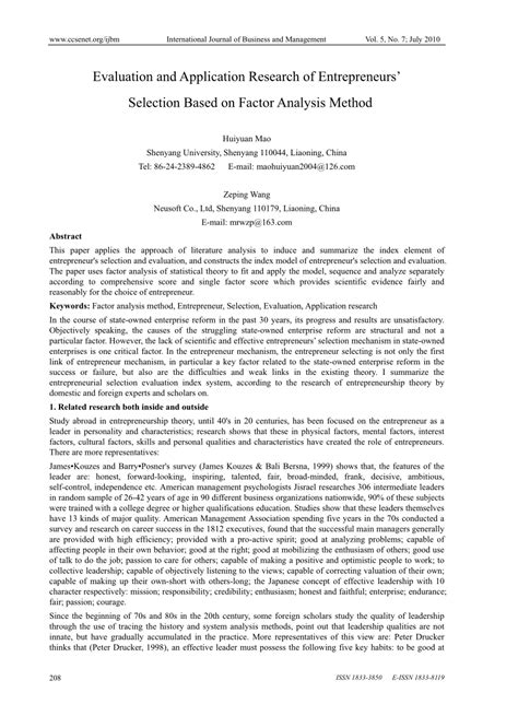 Pdf Evaluation And Application Research Of Entrepreneurs Selection