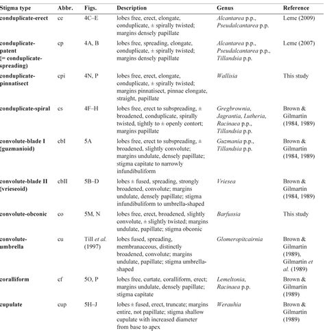 Stigma Types In Tillandsioideae Determination Of Stigma