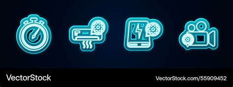 Set Line Stopwatch Air Conditioner Setting Power Vector Image