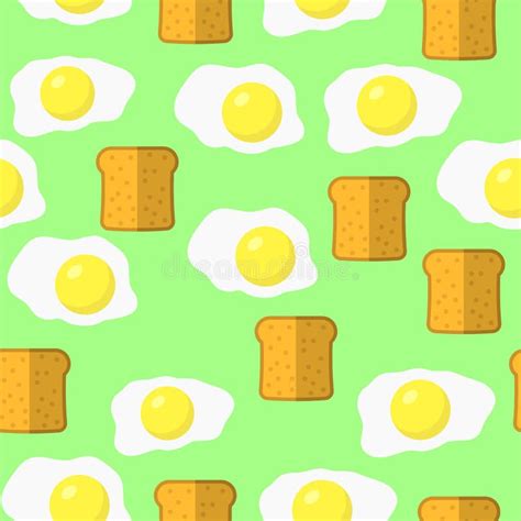 Eggs And Bread Seamless Pattern On Green Background Stock Illustration Illustration Of Decor