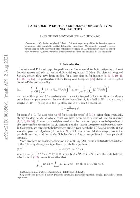 Pdf Parabolic Weighted Sobolev Poincar E Type Inequalities