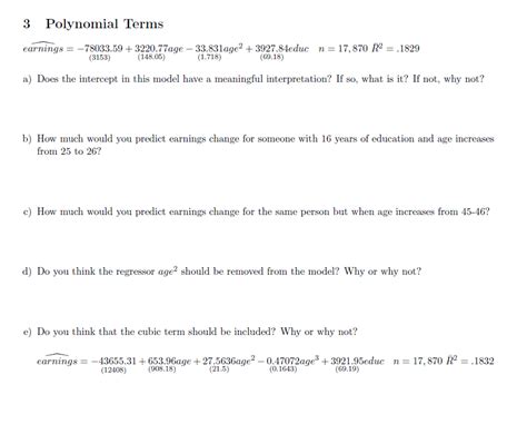 Solved 3 Polynomial Terms A Does The Intercept In This Chegg Com