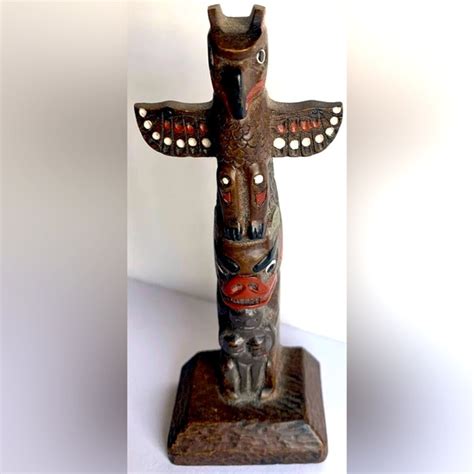 Boma Art Handcrafted Hand Pbrown Totem Pole Sculpture Boma Totem