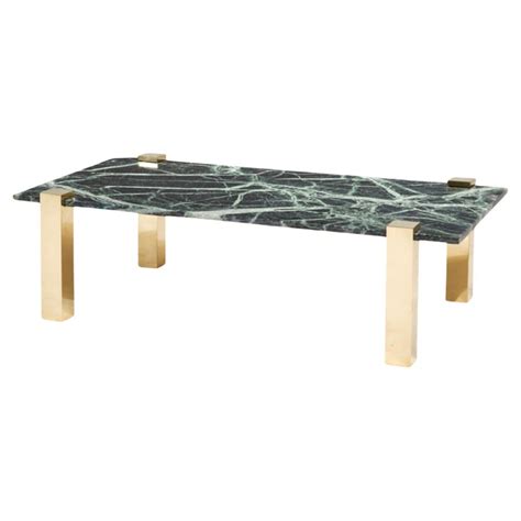 Pace Collection Verde Green Marble And Brass Coffee Table 1970 For
