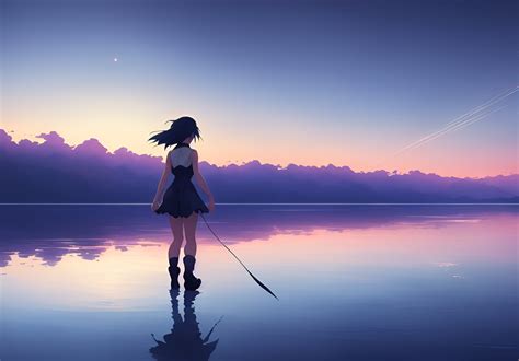 1920x1339 Resolution Anime Girl In Gradient Evening Ocean 1920x1339