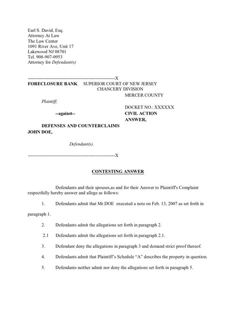 Debt Lawsuit Answer Template