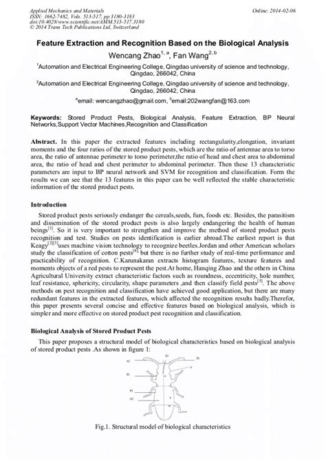 Feature Extraction And Recognition Based On The Biological Analysis Scientific Net