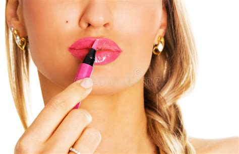 Pretty Woman Put On Lipstick Stock Image Image 13662061