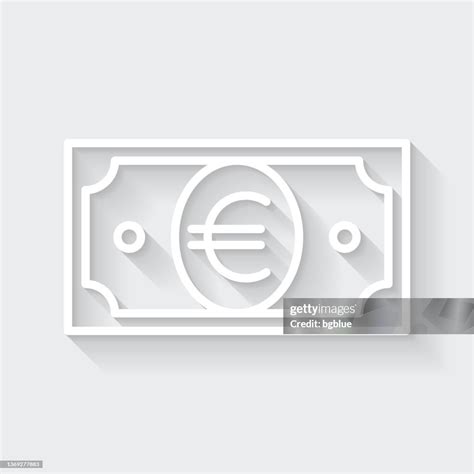 Euro Banknote Icon With Long Shadow On Blank Background Flat Design