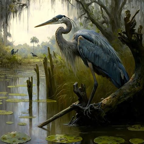 Artstation Spearfisher Heron Blue Heron Heron Art Louisiana Swamp