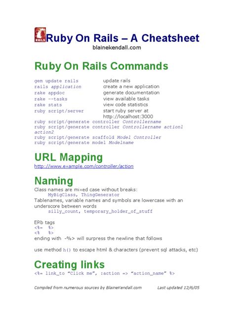 Ruby On Rails Cheatsheet Blainekendall Pdf Ruby Programming