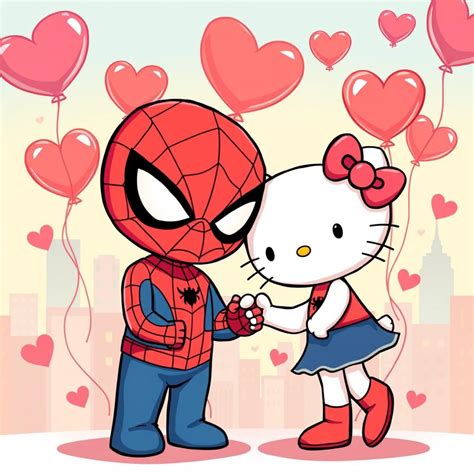 Whimsical Love Hello Kitty And Spider Man