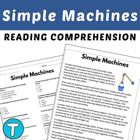 Simple Machines Reading Comprehension Worksheet Passage And Questions