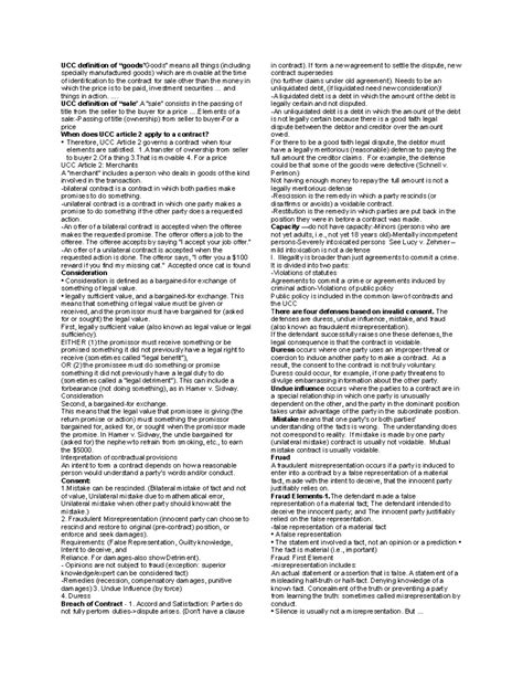 Law 1101 Cheat Sheet Ucc Definition Of “goods“goods” Means All Things